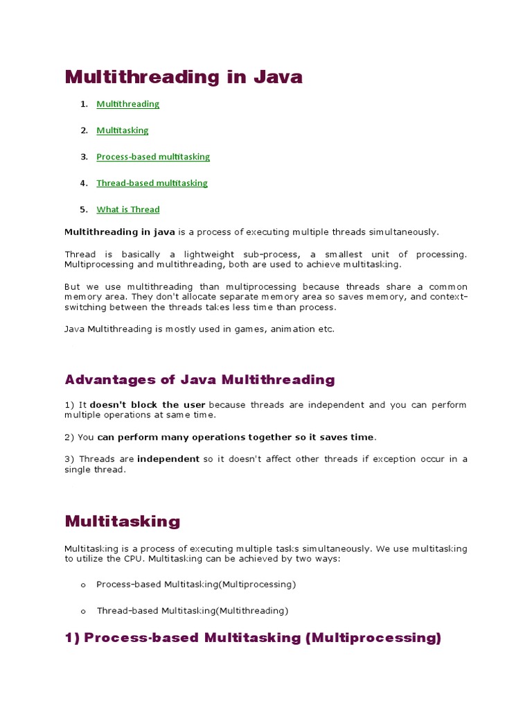 Multithreading in Java: Multitasking | PDF | Process (Computing) | Class (Computer Programming)