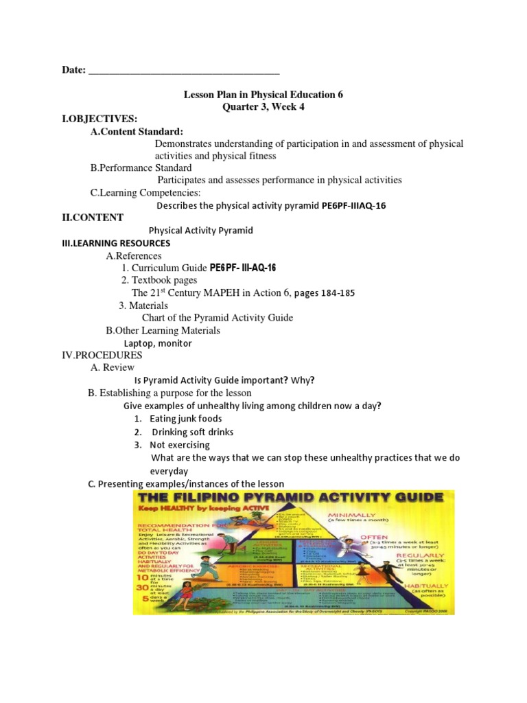 LP in PE Q3Wk4 | PDF | Physical Education | Lesson Plan
