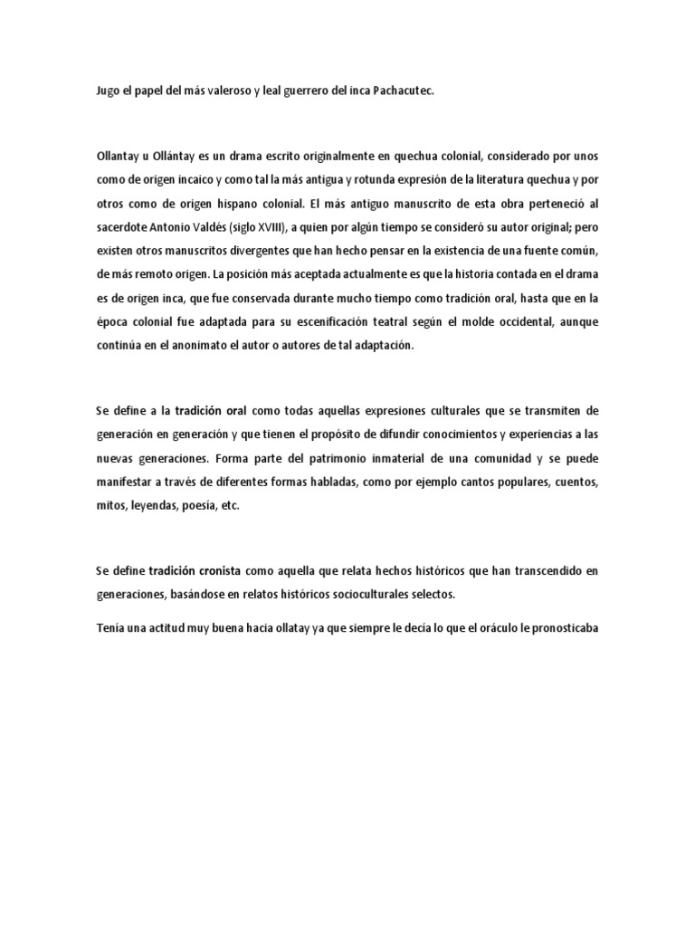 Drama Incaico: Ollantay y su Origen | PDF | Clásicos