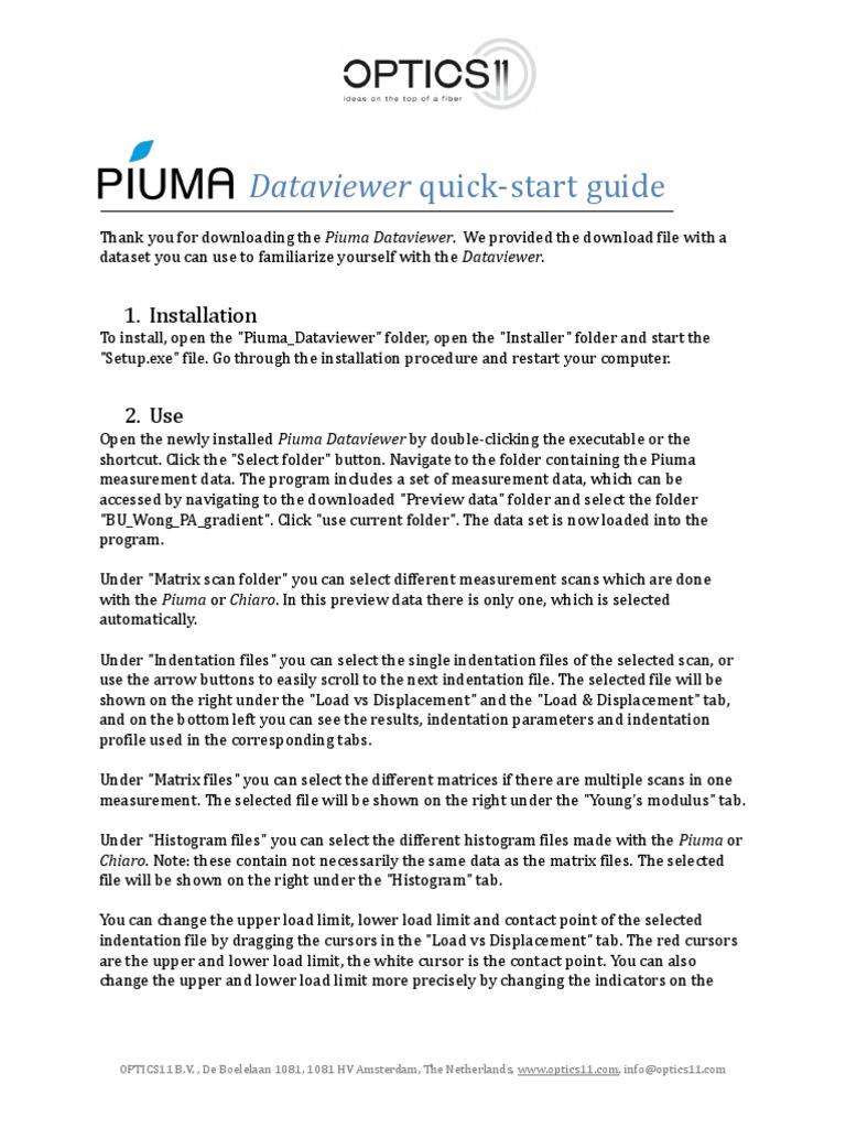 Piuma Dataviewer Quick Start Guide | PDF | Computer File | System Software