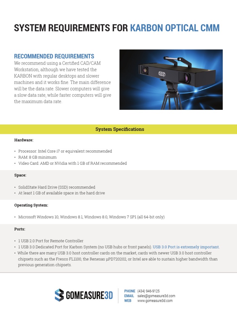 Brochure Karbon Optical CMM System Requirements | PDF