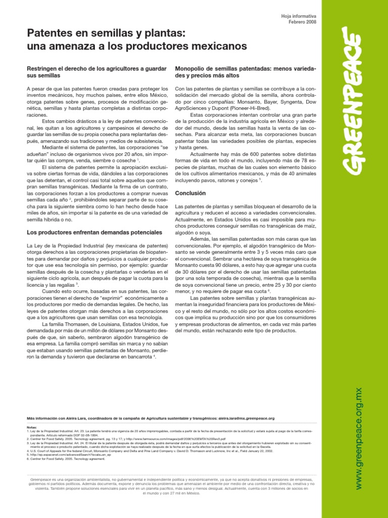 Patentes en Semillas y Plantas PDF | PDF | Monsanto | Patentar