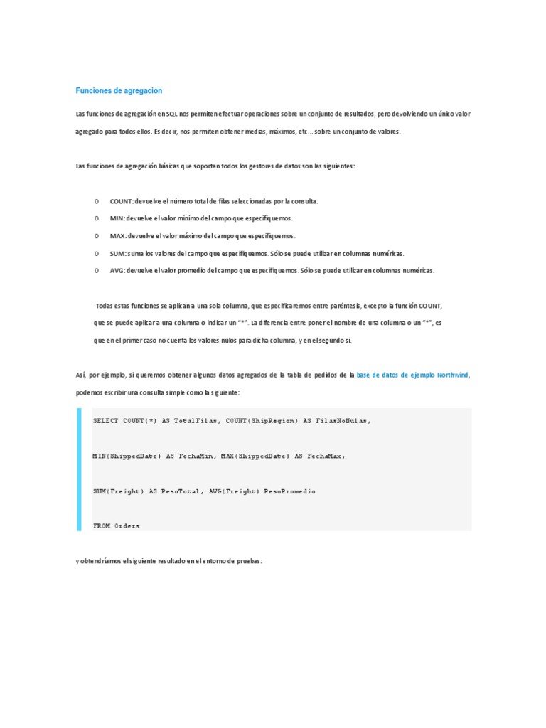 Funciones de Agregación - Agrupacion | PDF | SQL | Tabla (base de datos)