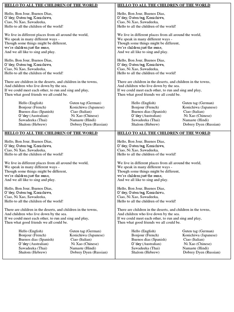 Hello To All The Children of The World | PDF | Languages Of Asia ...