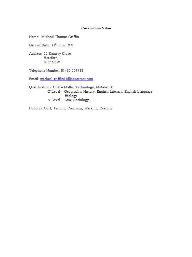 Michael Griffin's CV and Qualifications | PDF | History