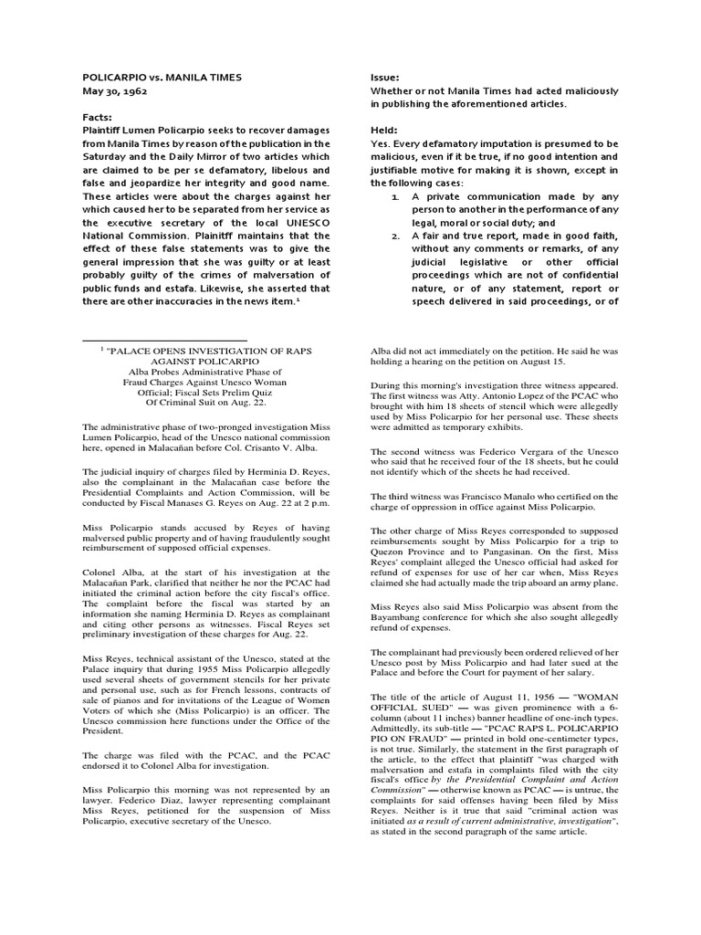 Consti 2 Digests13 | PDF | Defamation | Arrest Warrant