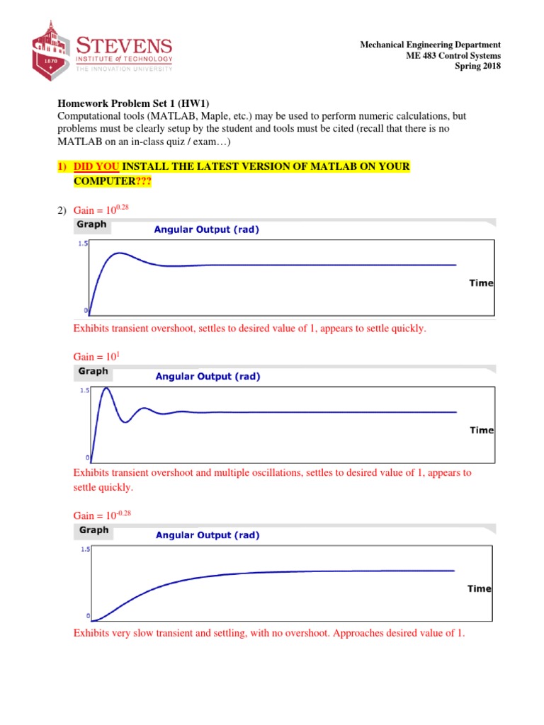 Control Systems Homework 1 Solution Download Free Pdf Control