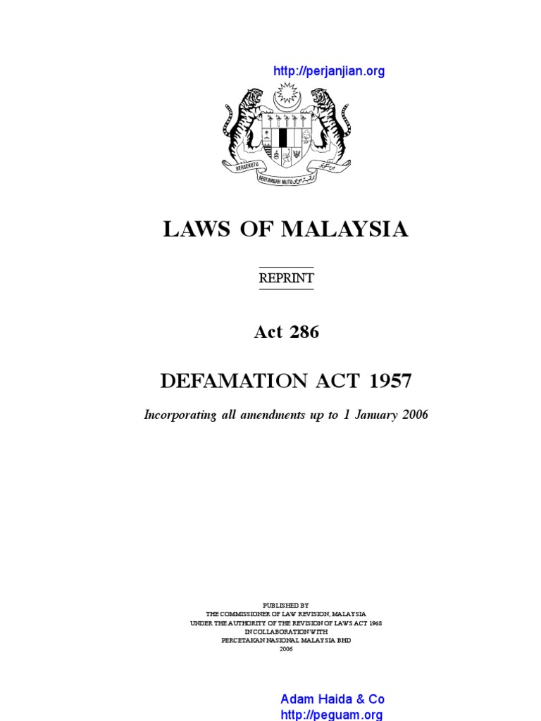 Act 286 Defamation Act 1957 | PDF | Defamation | Damages