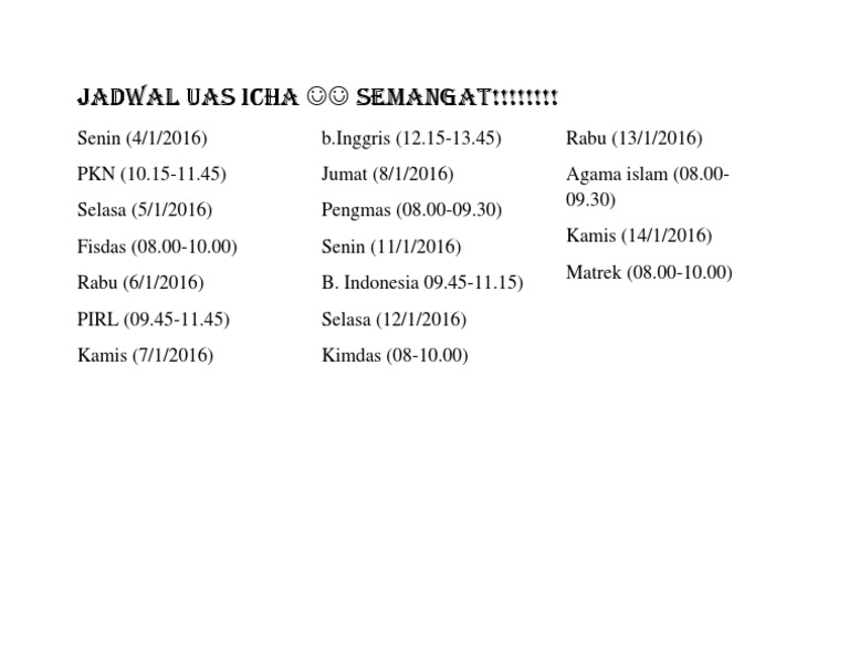 Jadwal Uas Icha | PDF
