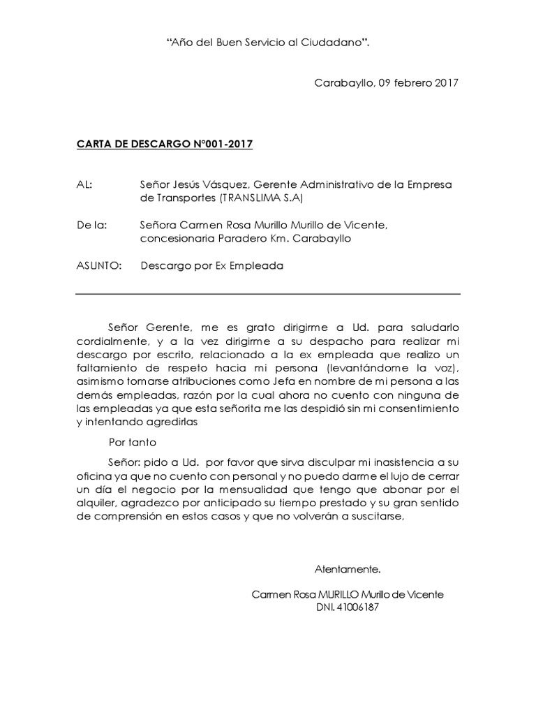 Carta de Descargo | PDF | Alimentos | Bebidas
