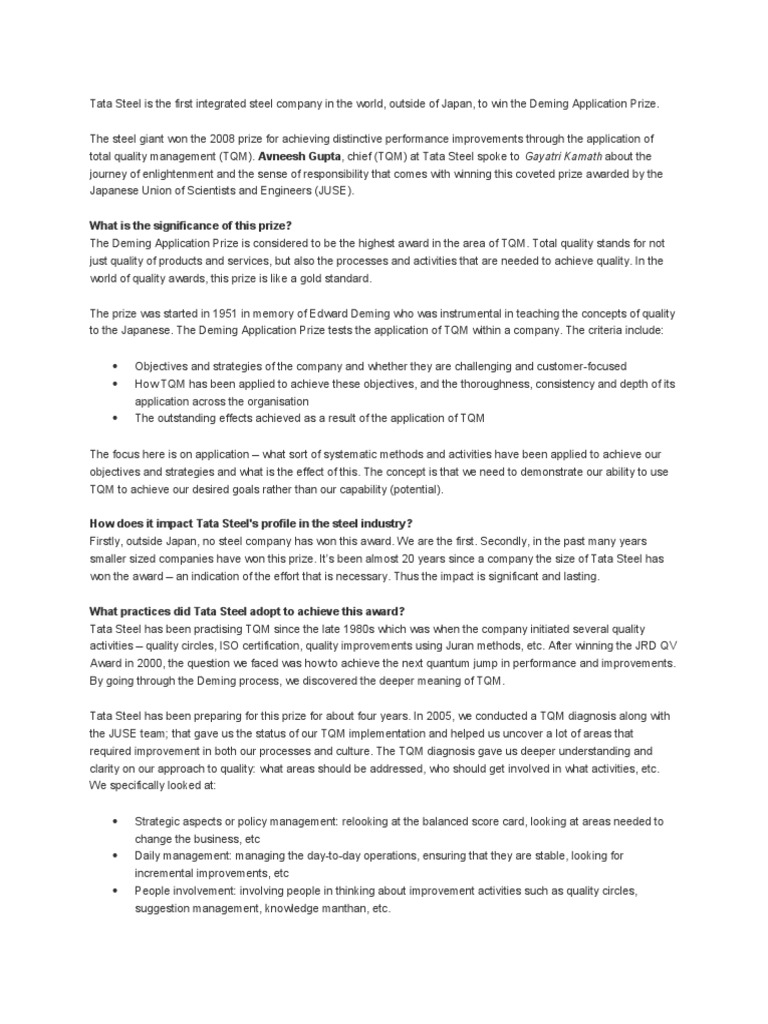 Tata Steel Is The First Integrated Steel Company in The World | PDF ...