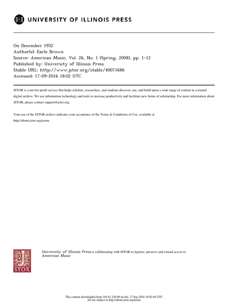 On December 1952 - Earle Brown | PDF | Idea | Piano