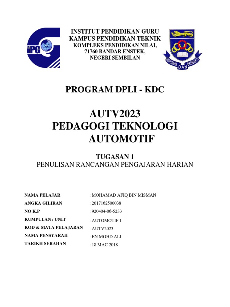 Tugasan 1 RPH Pedagogi - DRAF | PDF