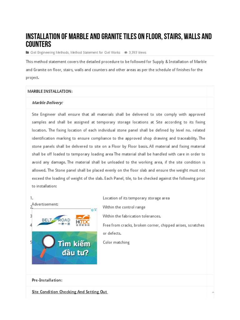 Marble and Granite Installation Guide | PDF | Mortar (Masonry) | Flooring