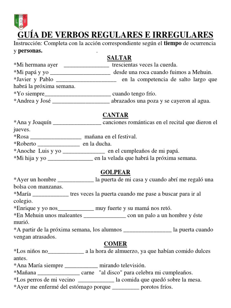 VERBOS Regulares e Irregulares | PDF | Cumpleaños | Verbo