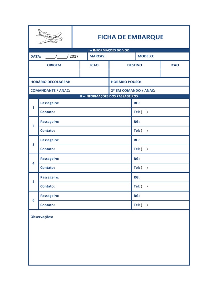Modelo Lista de passageiros aviação