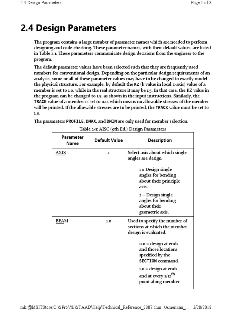 STAAD Design Parameters | PDF | Bending | Buckling