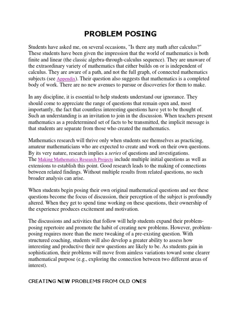 Problem Posing | PDF | Teaching Mathematics | Question