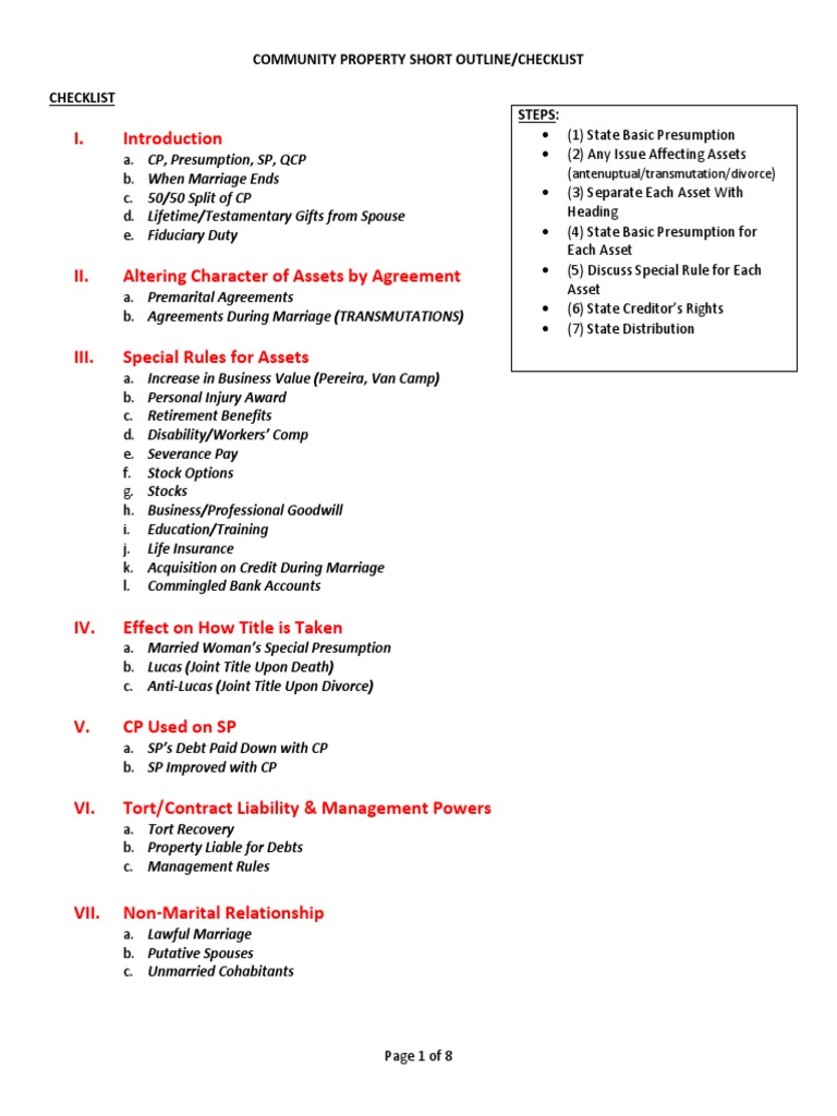 Bar Prep - Outline - Community Property - Short | PDF | Community ...