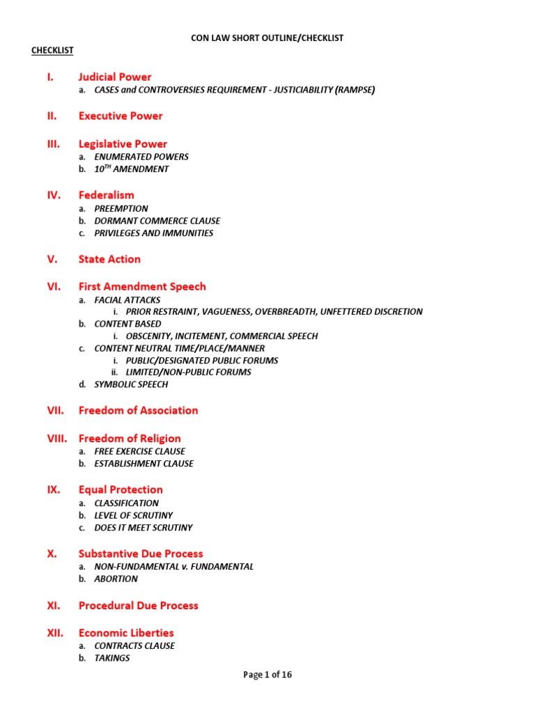 Constitutional Law Outline Checklist | PDF | Suspect Classification ...