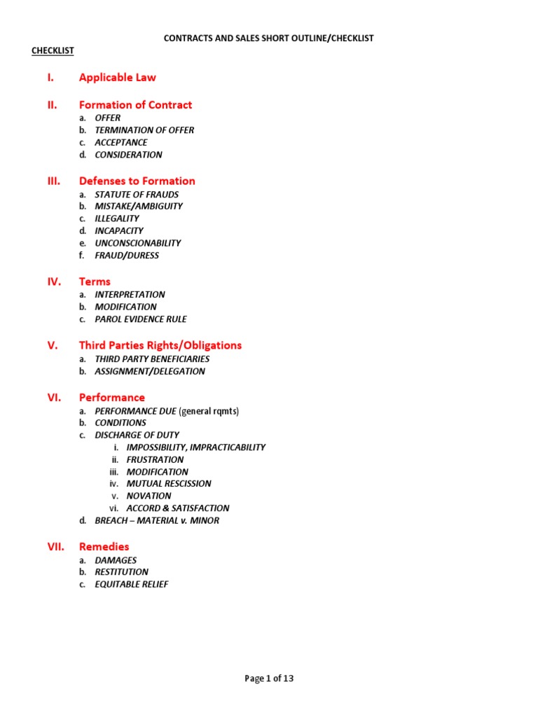 Bar Prep - Outline - Contracts - Short | PDF | Assignment (Law) | Offer ...