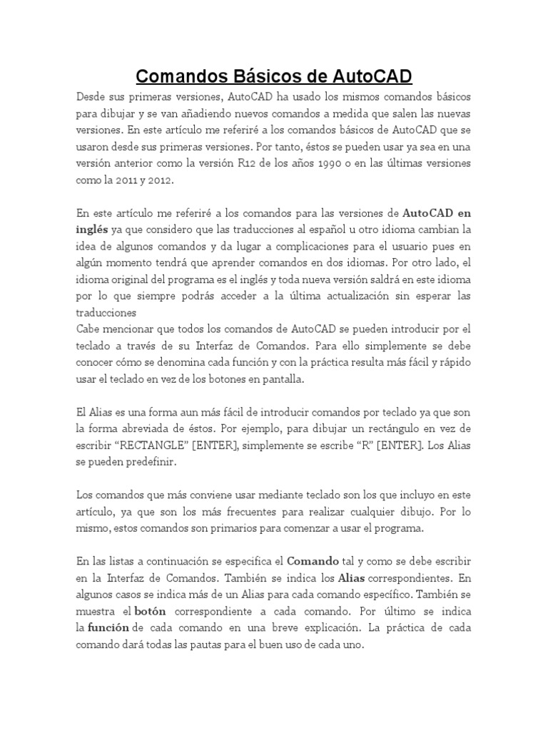 Comandos Básicos de AUTOCAD | PDF | Teclado | Elipse