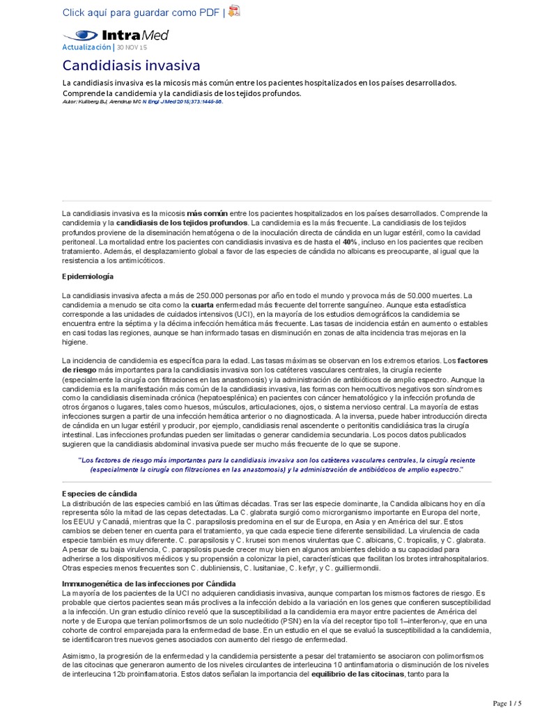 Candidiasis Invasiva: Epidemiología y Tratamiento | PDF | Candidiasis ...
