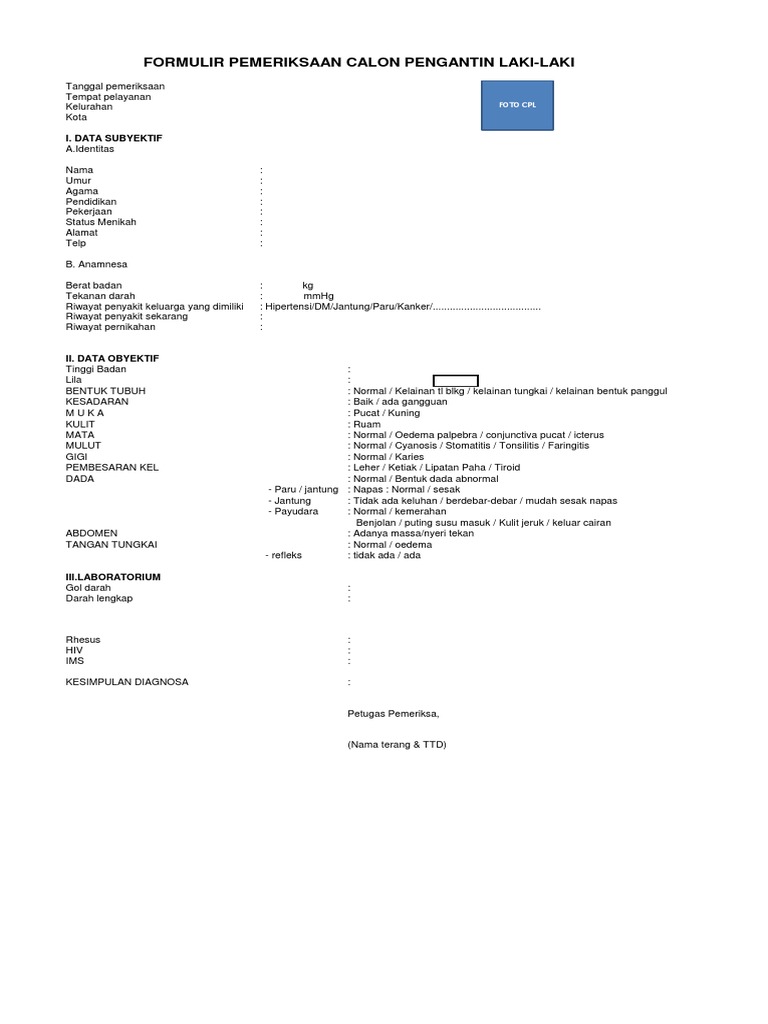 Formulir Pemeriksaan Catin | PDF