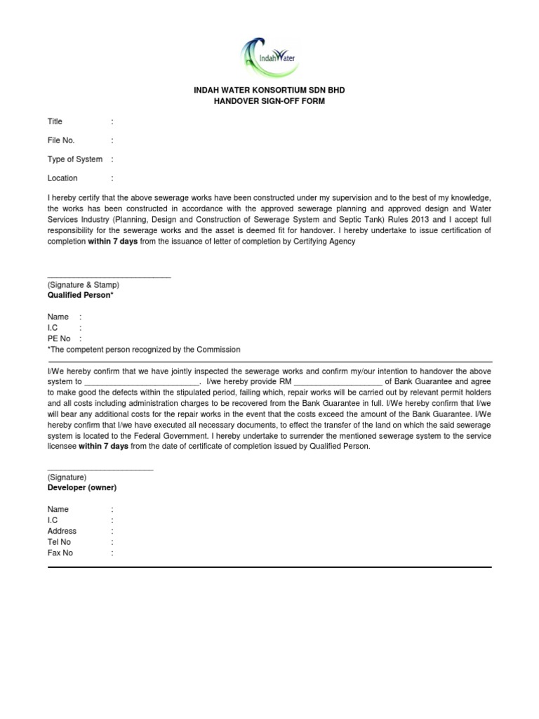 Hand Over Sign Off Form | PDF | Law | Technology & Engineering