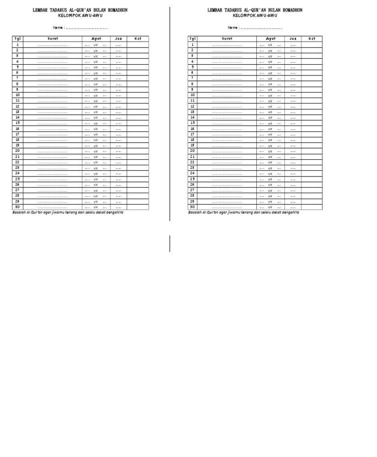 Lembar Tadarus Al Quran | PDF