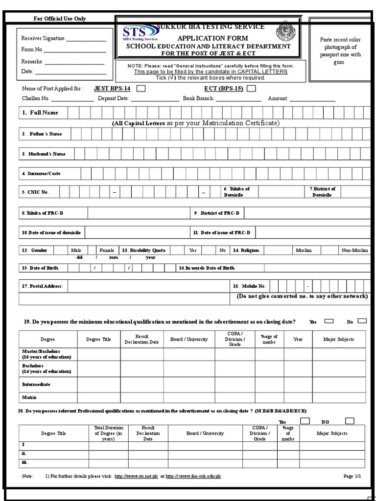 Application Form For JEST & ECT | PDF | Academic Degree | Behavior ...