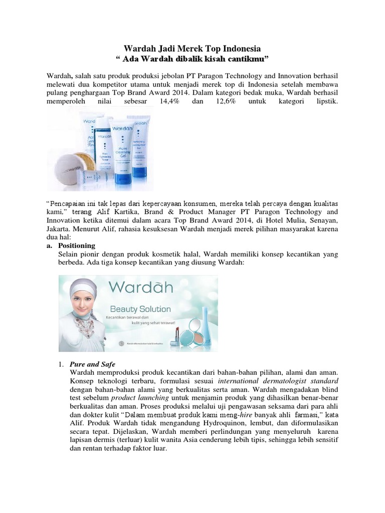 Wardah Jadi Merek Top Indonesia Tugas 1 | PDF | Bisnis | Pengembangan Diri