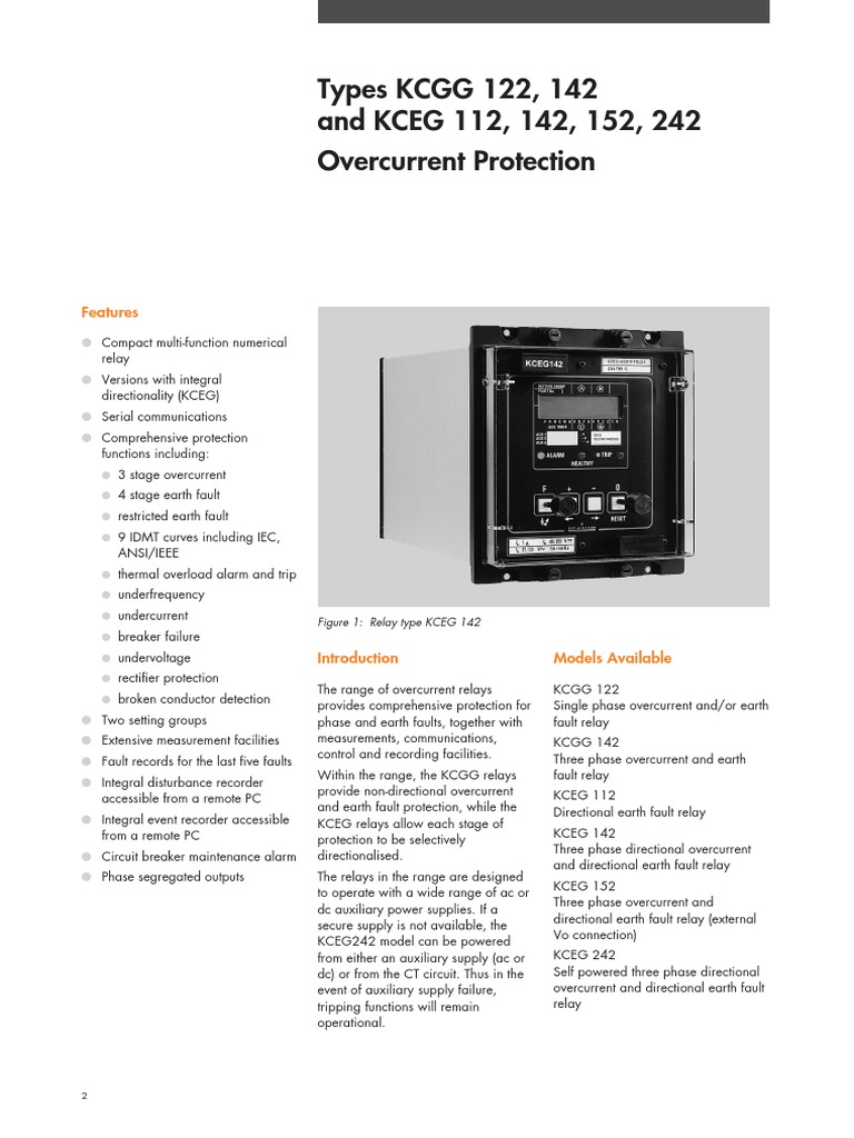 KCEG 142 Overcurrent Relay Overview | PDF
