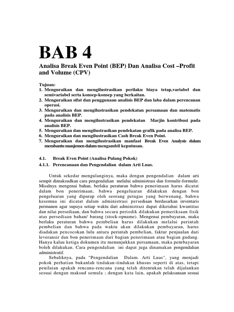 Bab 4 (Bep C-V-P) | PDF | Bisnis | Metode & Bahan Ajar