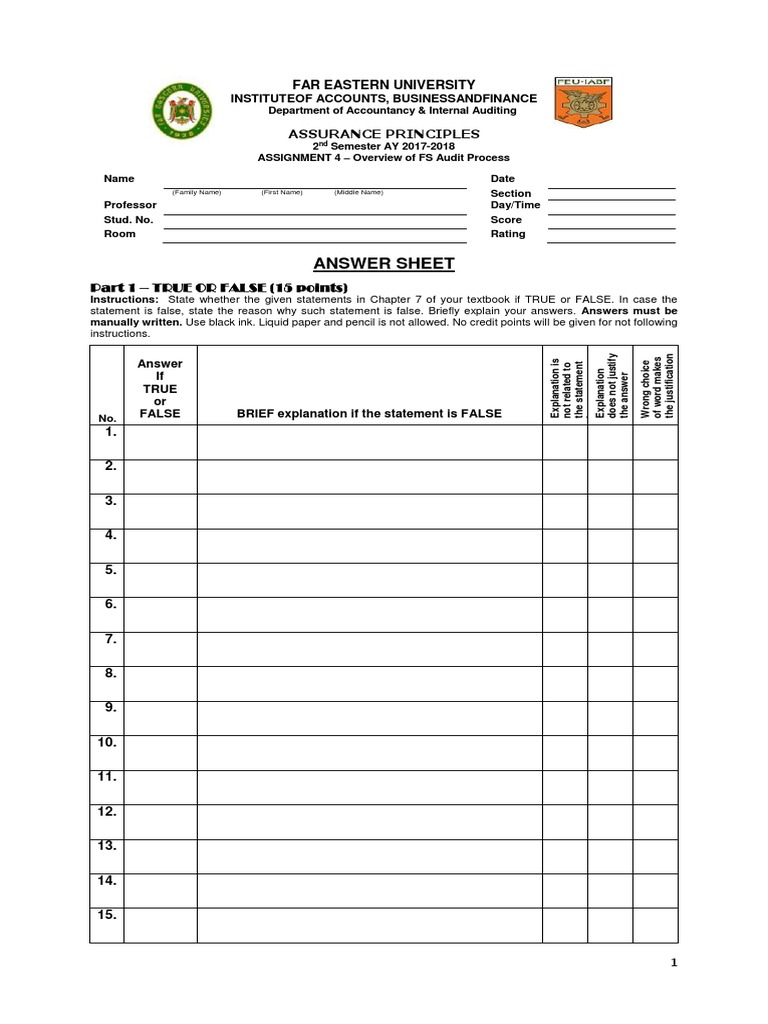 Assignment 4 - Overview of FS Audit | PDF | Multiple Choice