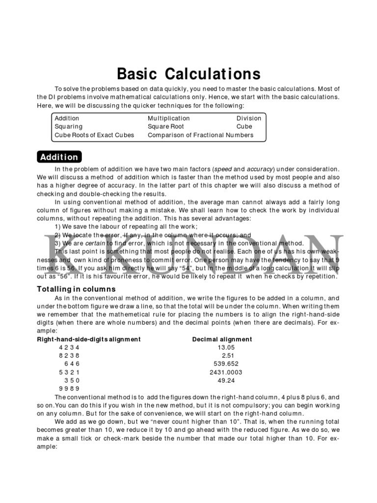 Quick Techniques for Basic Calculations | PDF | Division (Mathematics ...