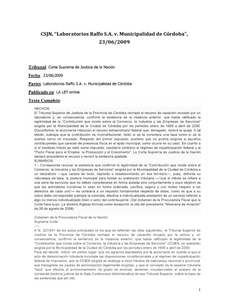 CSJN, Laboratorios Raffo SA C Municipalidad de Córdoba | PDF | Gobierno ...