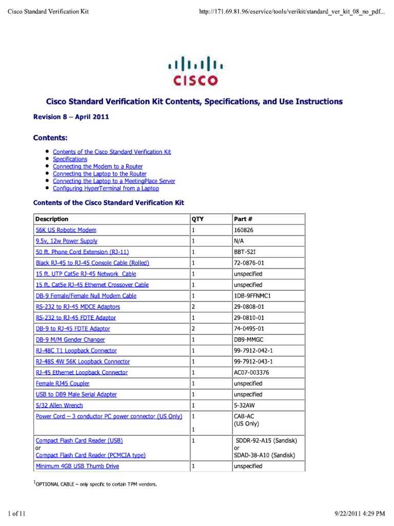 Cisco Standard Verification Kit-1 | PDF