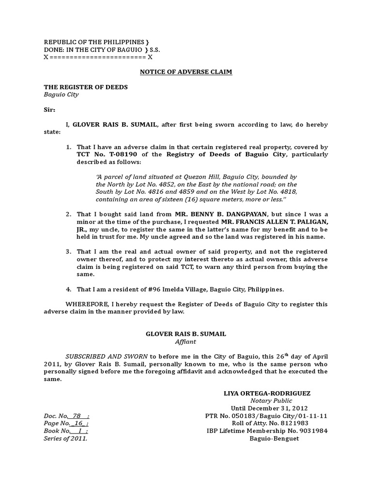 Adverse Claim | Download Free PDF | Real Estate Law | Private Law