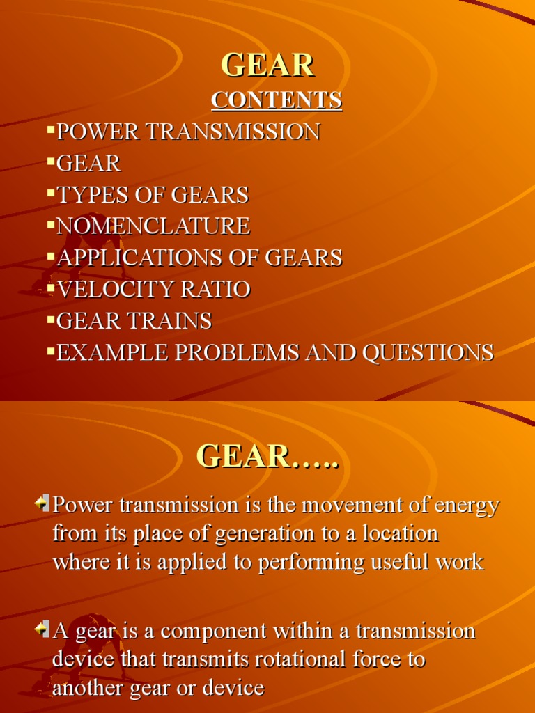 Power Transmission Gear Types of Gears Nomenclature Applications of ...