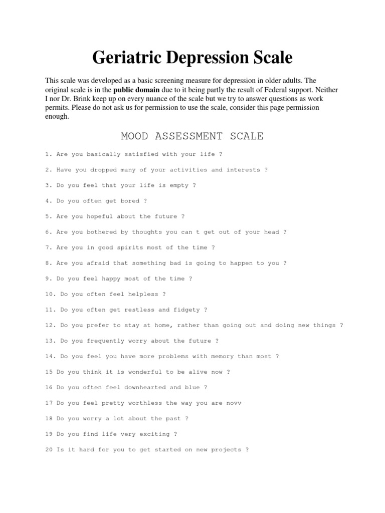 Geriatric Depression Scale | Depression (Mood) | Applied Psychology