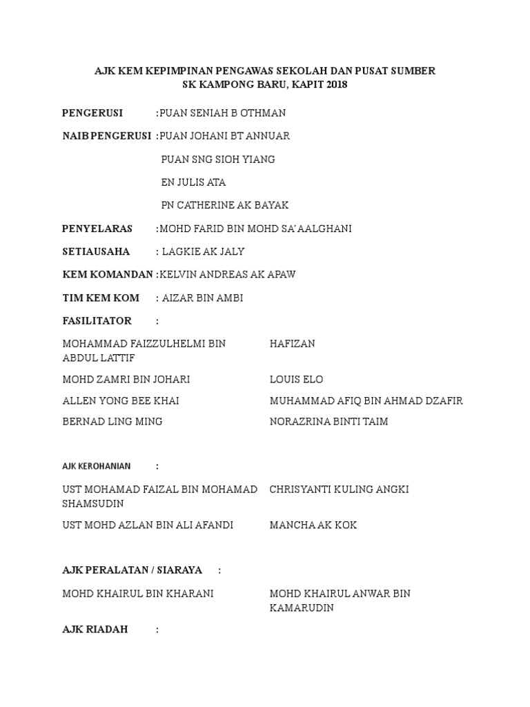 Ahli Jawatankuasa Kem Kepimpinan Pengawas | PDF