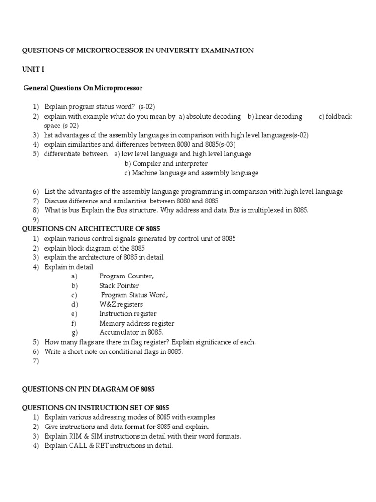 Question Bank of 8085 & 8086 Microprocessor | PDF | Central Processing ...