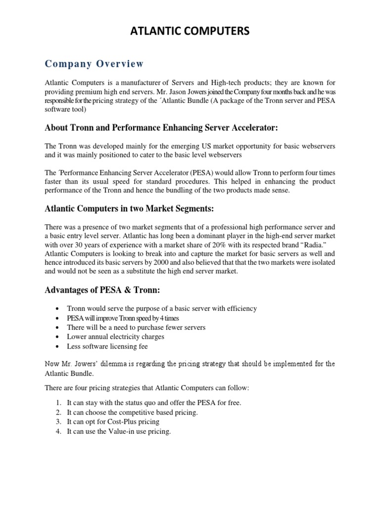 Atlantic Computers - Case Analysis | PDF | Pricing | Cost