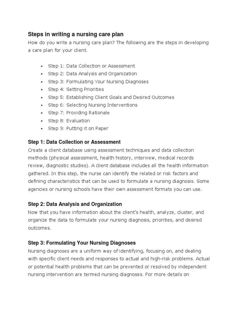Nursing Care Plan Writing Steps | PDF | Medical Diagnosis | Nursing