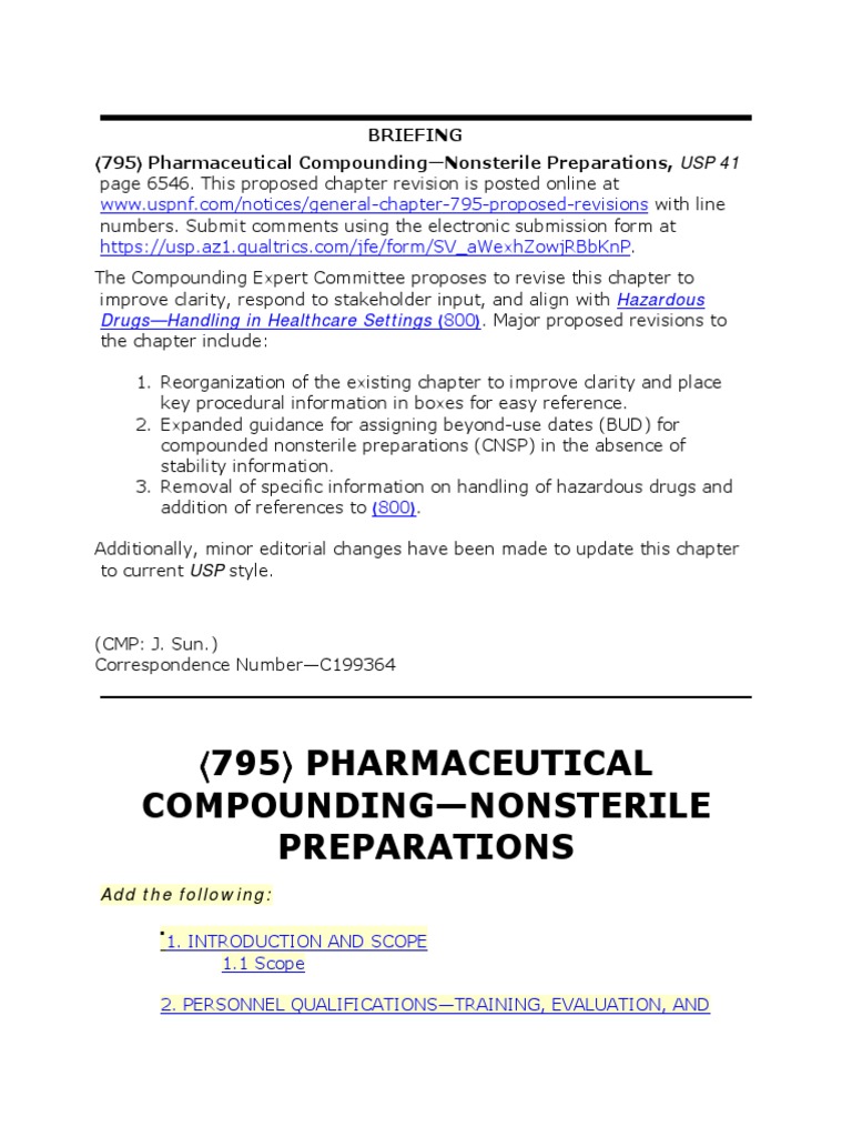 USP 795 Nonsterile Compounding Guidelines | PDF | Pharmacy ...