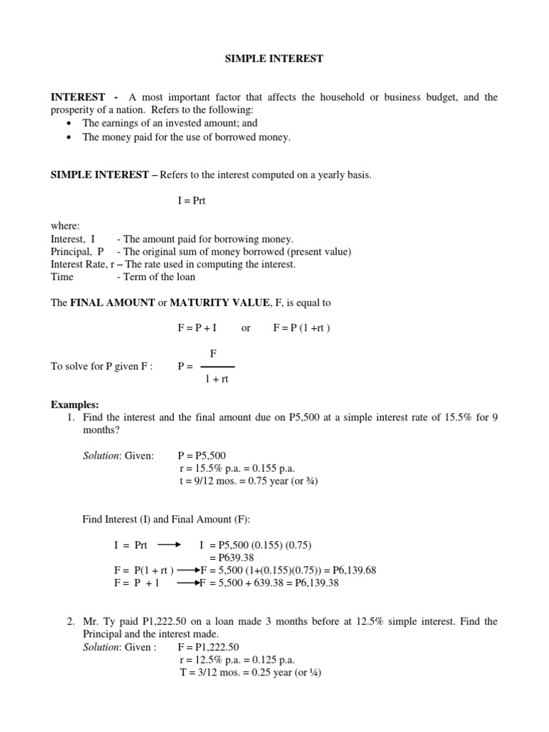 1-1 Simple Interest Discount | PDF | Present Value | Interest