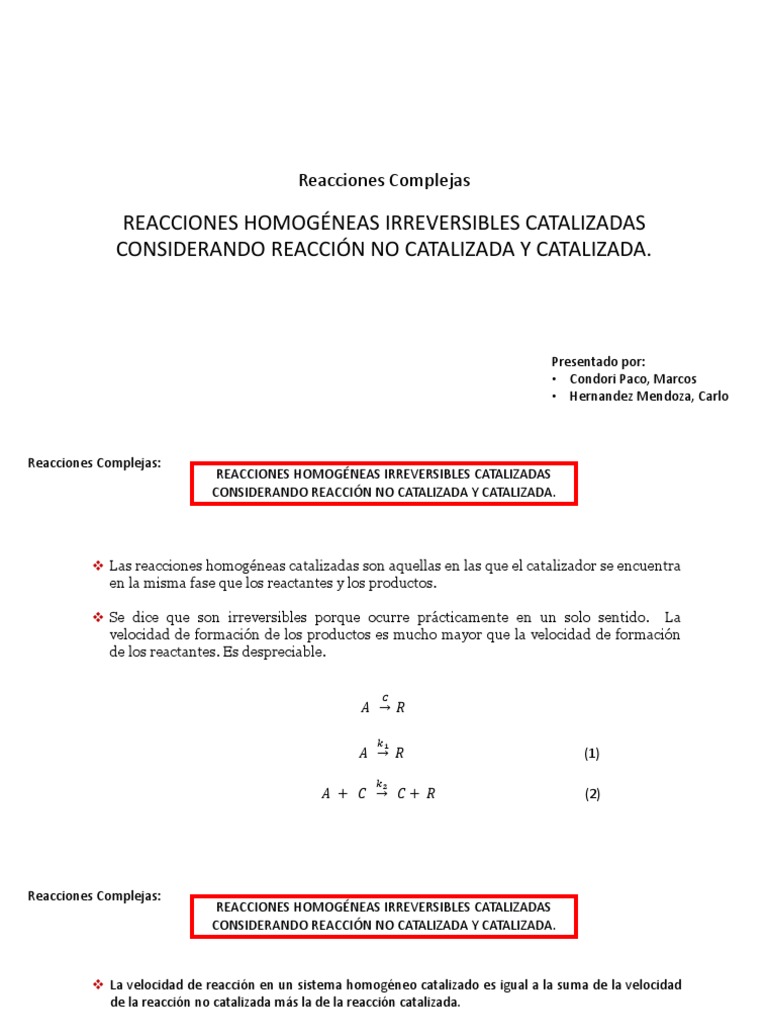 Reacciones Homogéneas Catalizadas | PDF | Catálisis | Velocidad de reacción