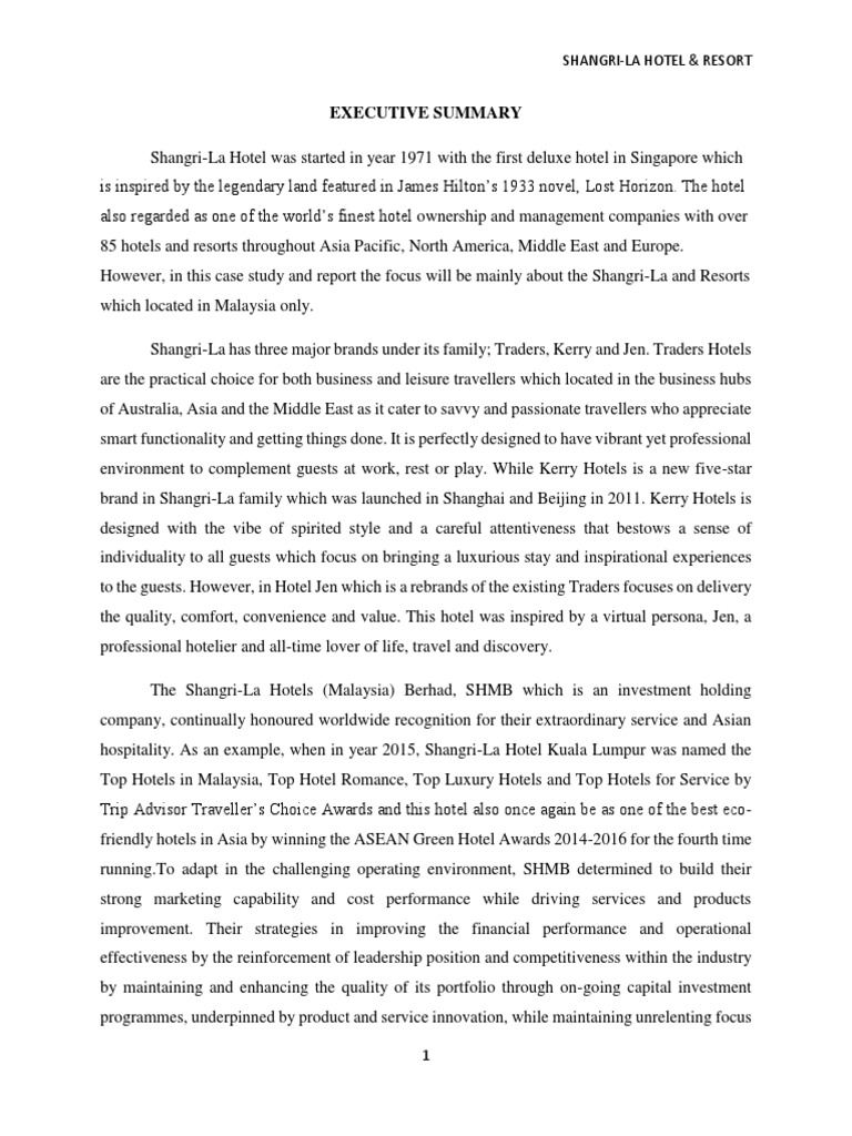 Case Study - Shangri - La Hotel & Resort | PDF | Competition ...