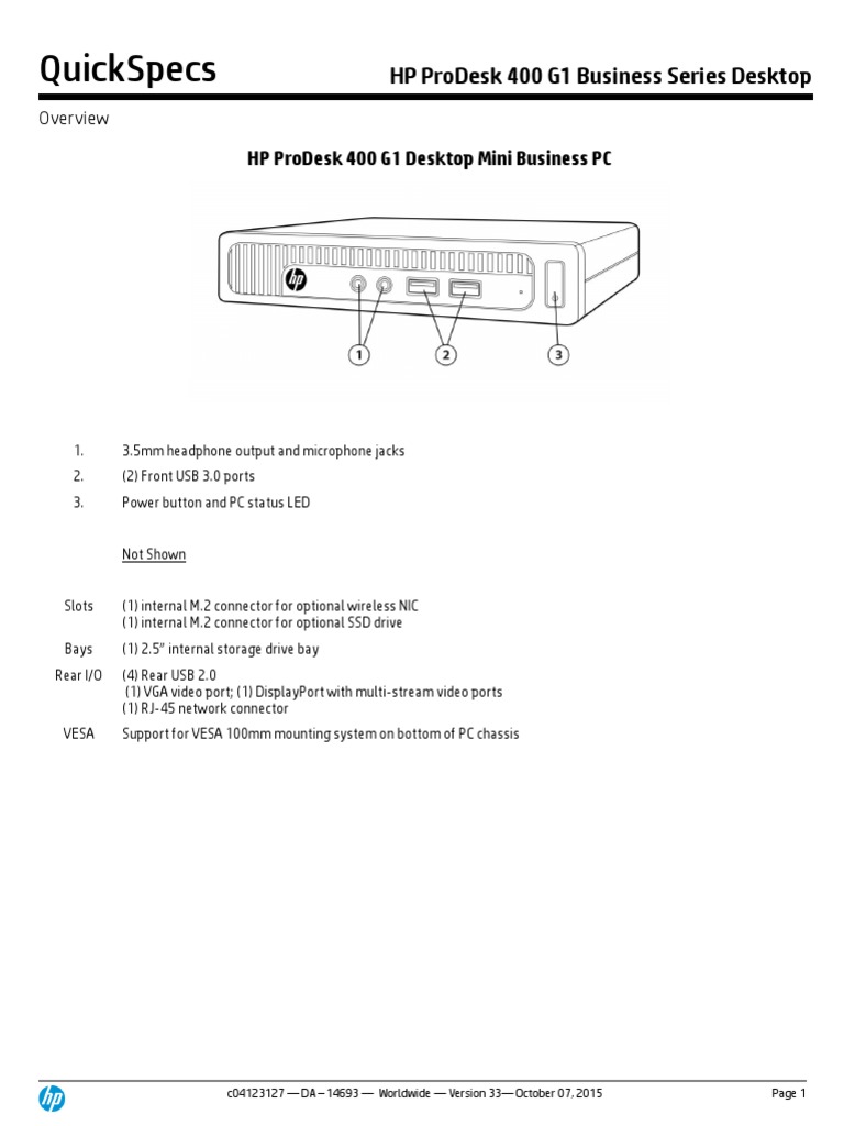 HP ProDesk 400 G1 | PDF | Bios | Cpu Cache